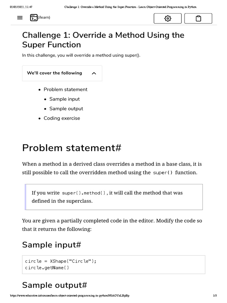 Challenge 1 - Override A Method Using The Super Function - Learn Object ... Challenge 1 - Override A Method Using The Super Function - Learn Object ...