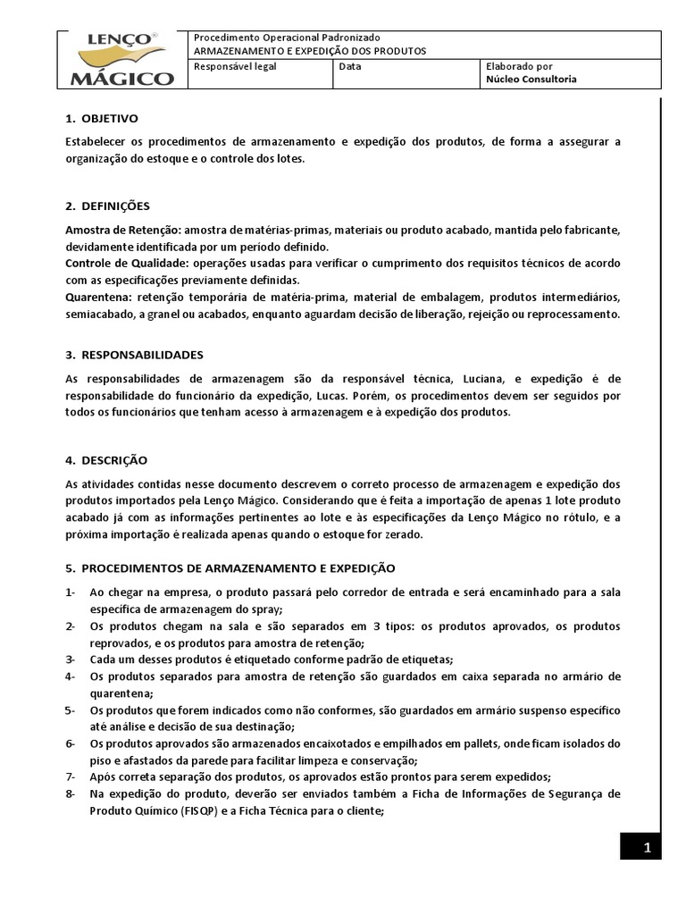 POP 9 Armazenamento e Expedição dos Produtos | PDF