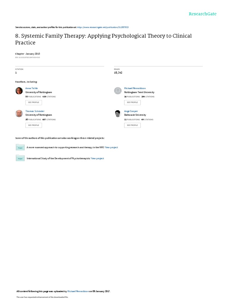 Systemic Family Therapy: Applying Psychological Theory To Clinical ...