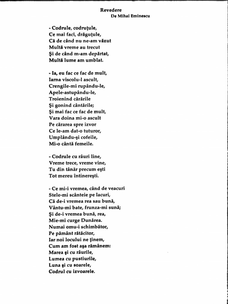 Comentariu Revedere de Mihai Eminescu | PDF