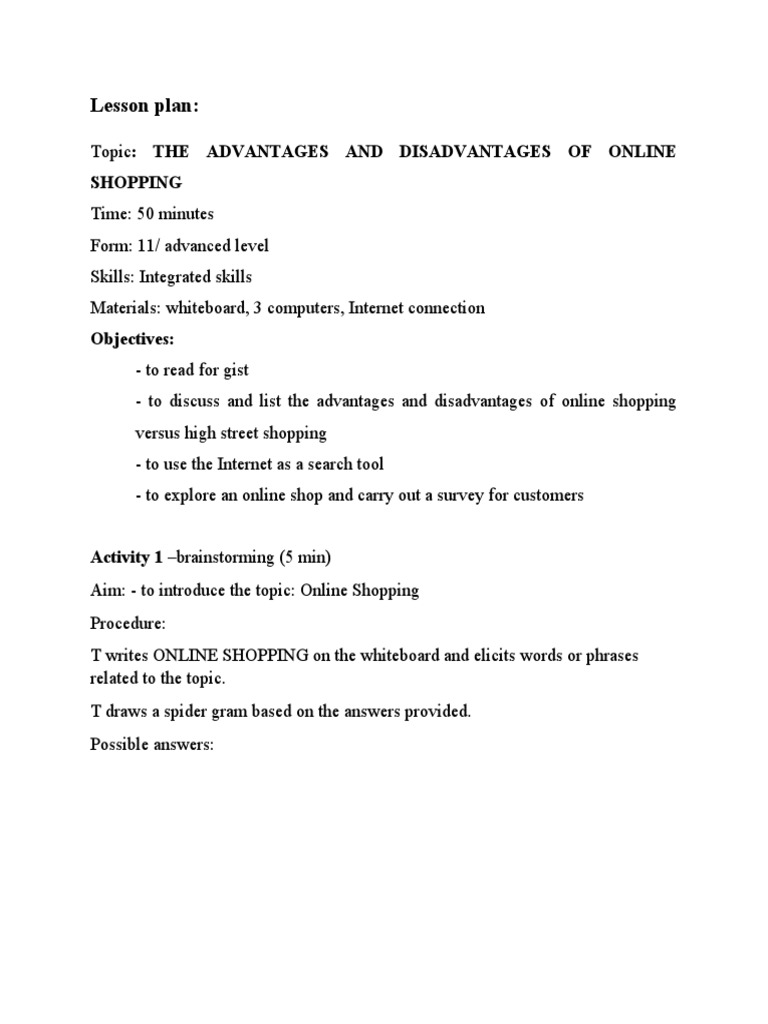 Online Shopping: Pros and Cons Lesson | PDF | Online Shopping | Internet