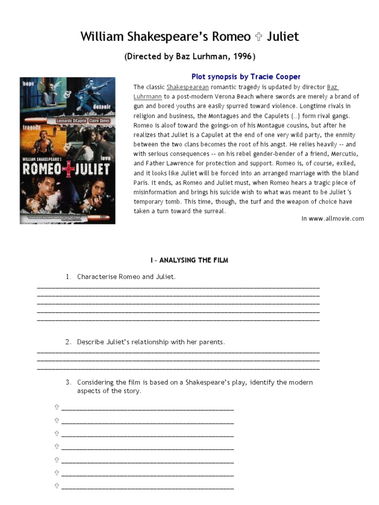 Romeo + Juliet Film Analysis Guide | PDF | Romeo And Juliet ...