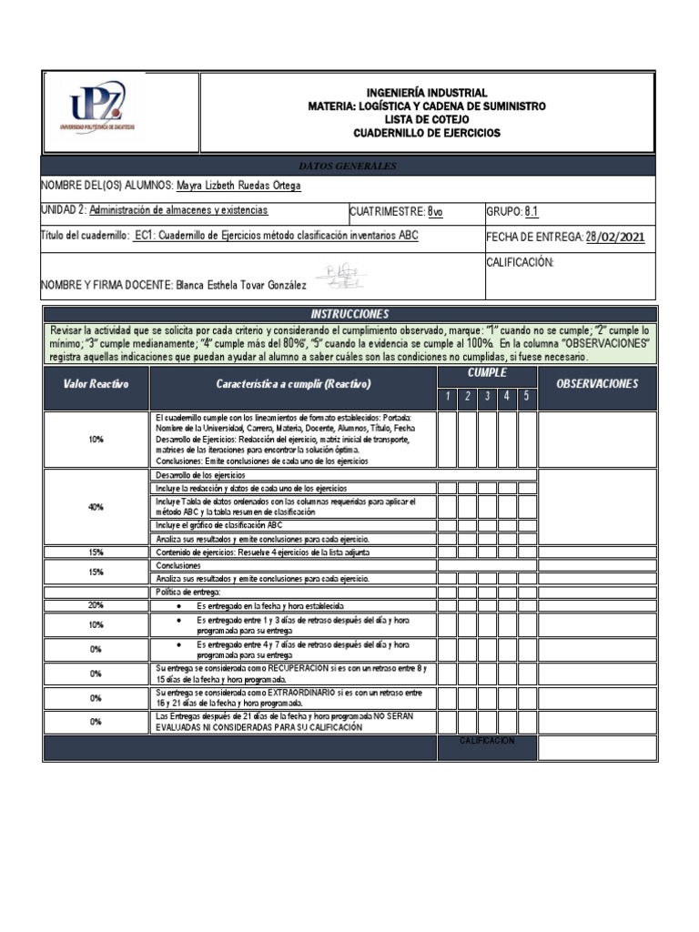 Cuadernillo Ejercicios Métodos ABC - Mayra Ruedas Ortega 8.1 | PDF ...