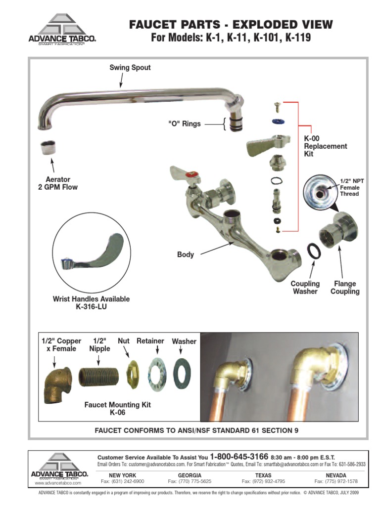 Faucet Parts - Exploded View For Models: K-1, K-11, K-101, K-119 | PDF ...