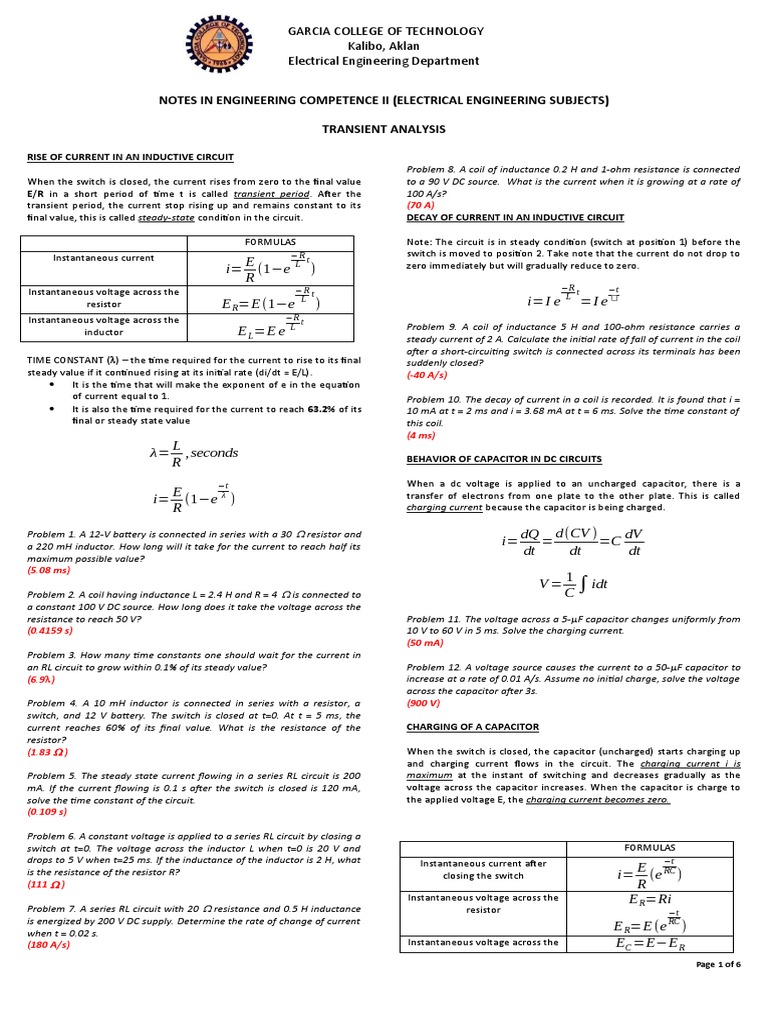 EE-7 Transient Analysis | PDF | Capacitor | Inductor