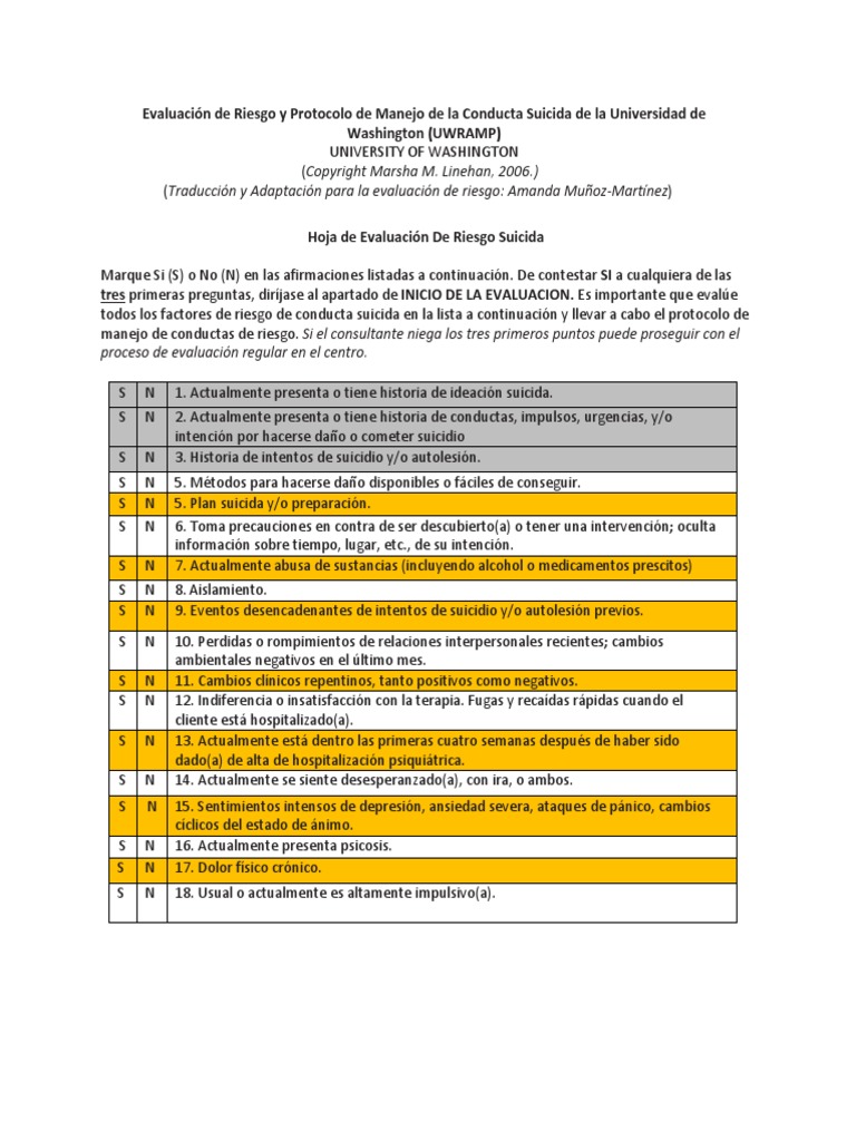 UWRAMP-Protocolo Eval RX y Manejo Cta RX | PDF | Suicidio | Depresión (estado de ánimo)