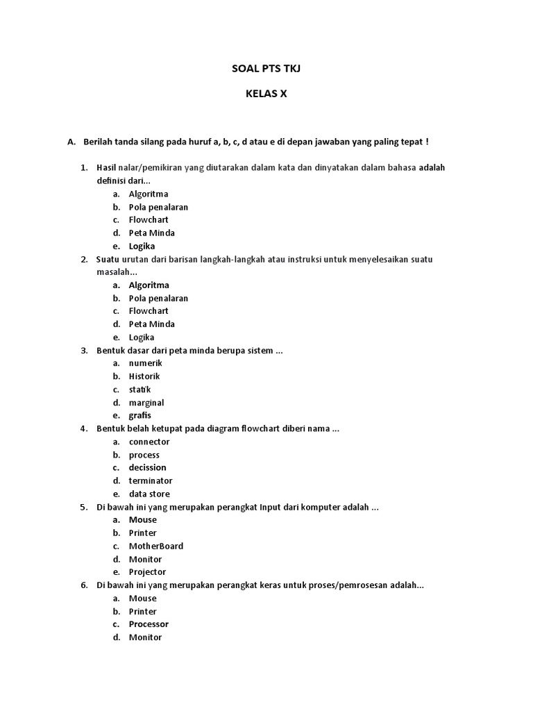 Soal UTS TKJ Kelas X | PDF