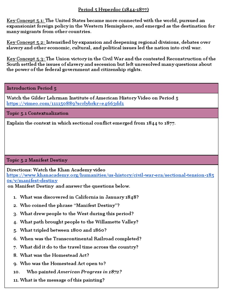Period 5 Hyperdoc (1844-1877) | PDF | American Civil War | Dred Scott V ...