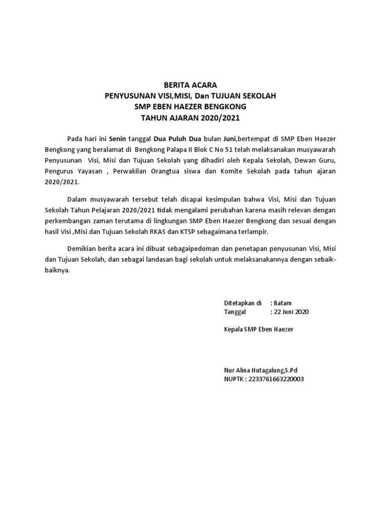 Berita Acara Penyusunan Visi Misi | PDF