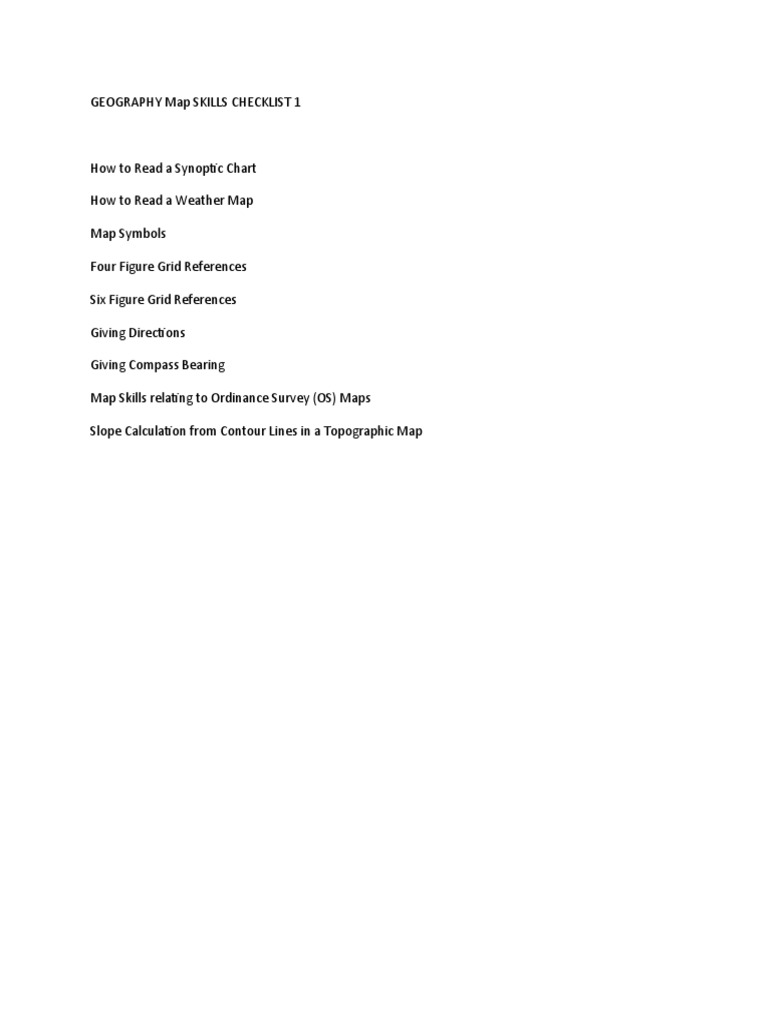 Geography Map Skills Checklist 1 | PDF | Teaching Methods & Materials ...