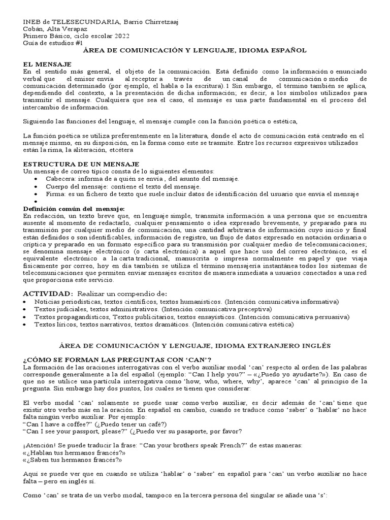 Guia de Aprendizaje Primero Básico | PDF