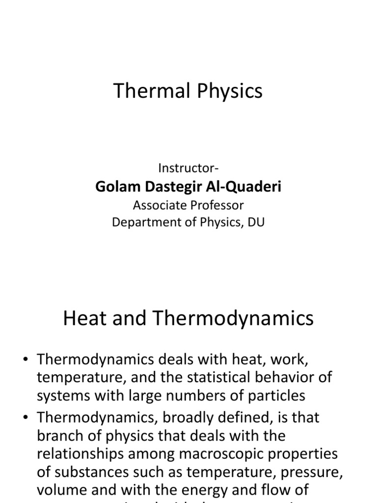 Understanding the Fundamental Concepts of Thermal Physics and ...