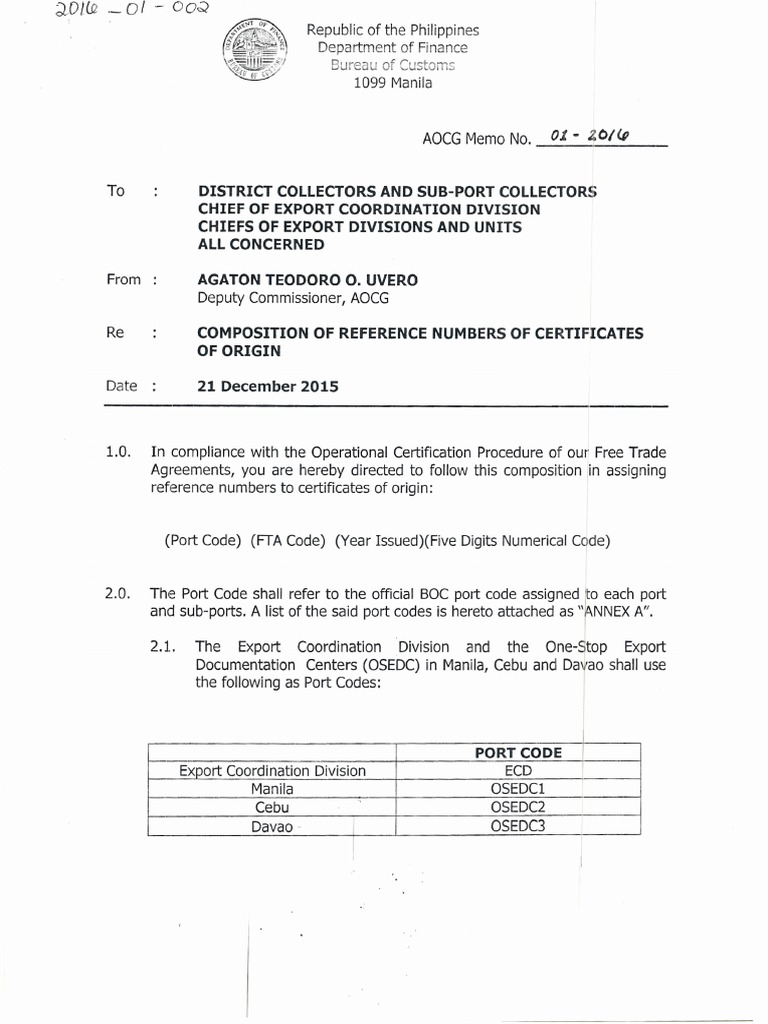 District Collectors and Sub-Por Llector Chief of Export Coordination ...