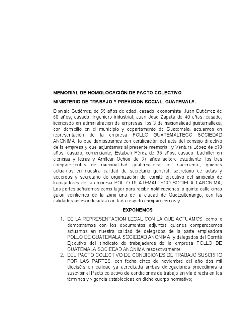 Memorial de Homologación de Pacto Colectivo | PDF | Guatemala | Derecho ...