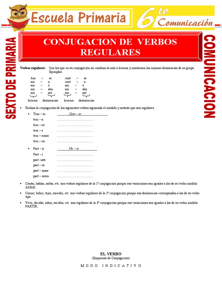Conjugacion de Verbos Regulares para Sexto de Primaria | PDF | Verbo ...
