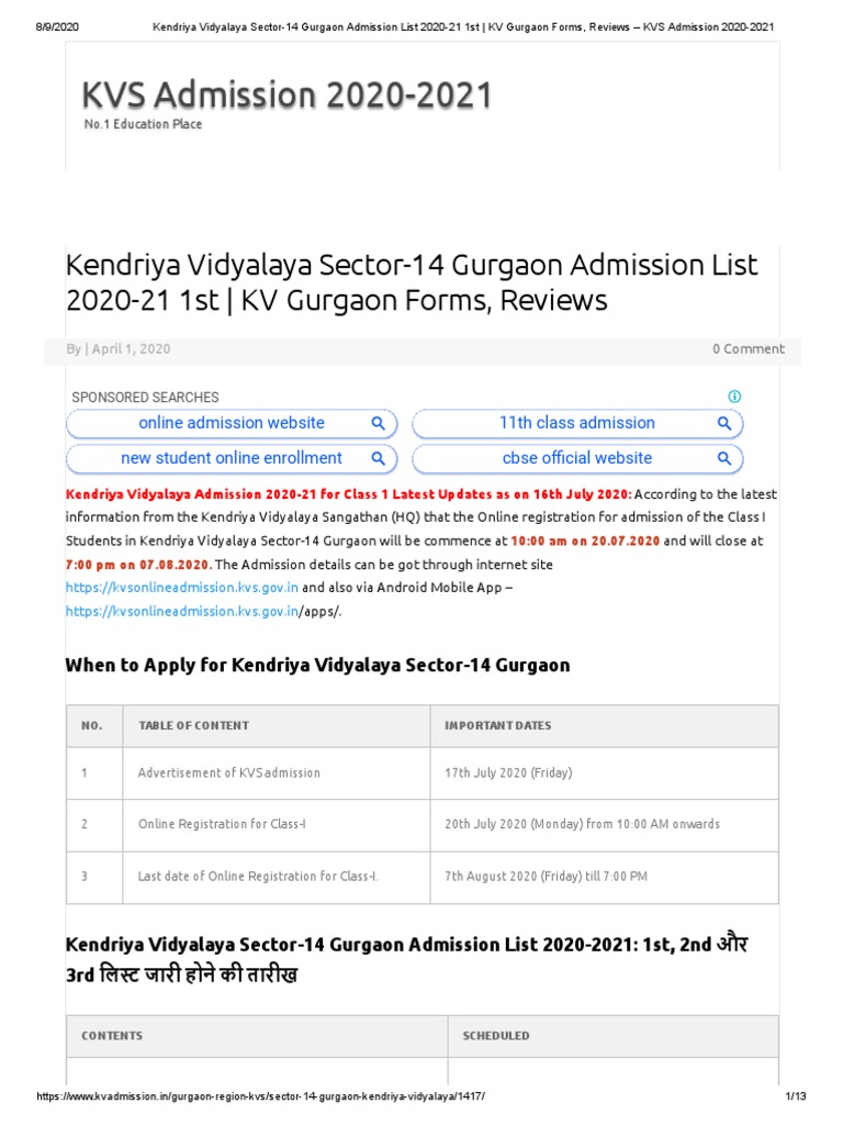 KV Gurgaon Admission List 2020-21 | PDF | Schools