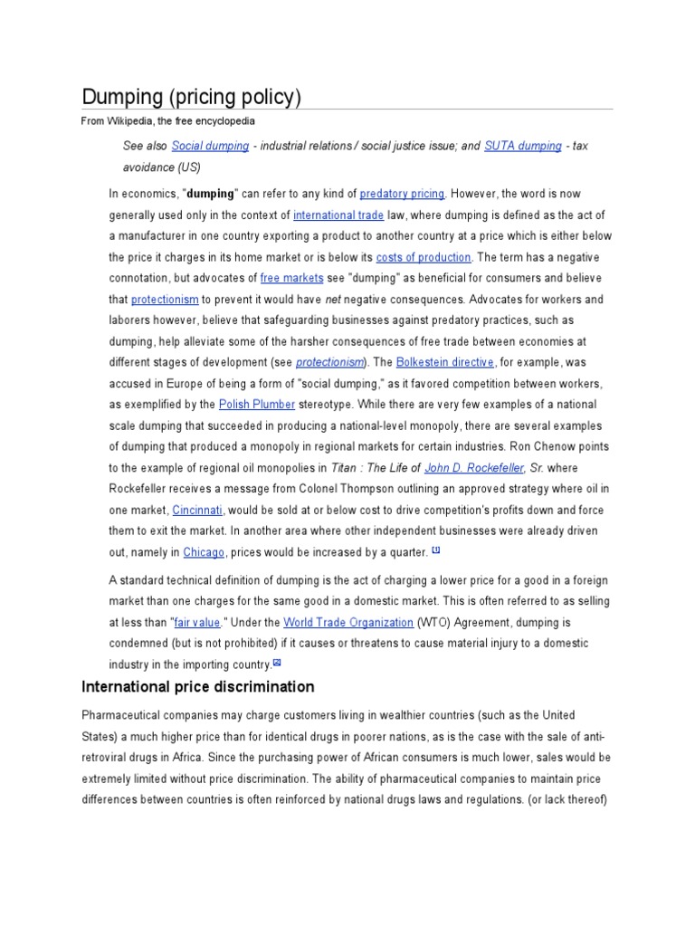 Dumping | PDF | Dumping (Pricing Policy) | Price Discrimination