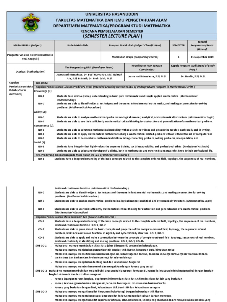 RPS Pengantar Analisis Riil 2021 | PDF | Mathematics | Continuous Function