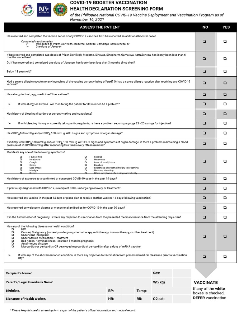 Health Declaration Screening Form | PDF | Allergy | Diseases And Disorders