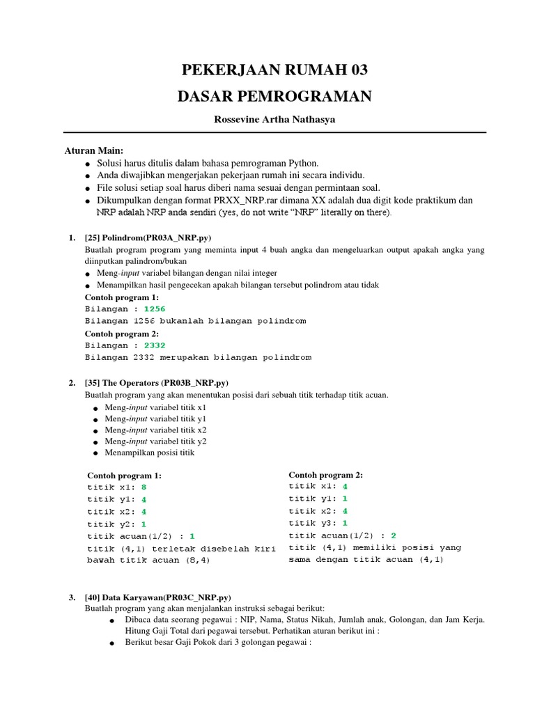 Pekerjaan Rumah Dasar Pemrograman Python | PDF | Karier & Perkembangan ...