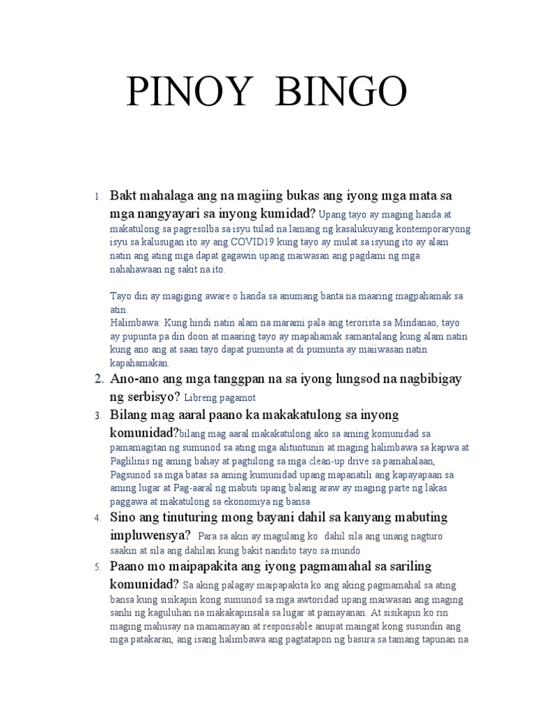 Pinoy Bingo | PDF