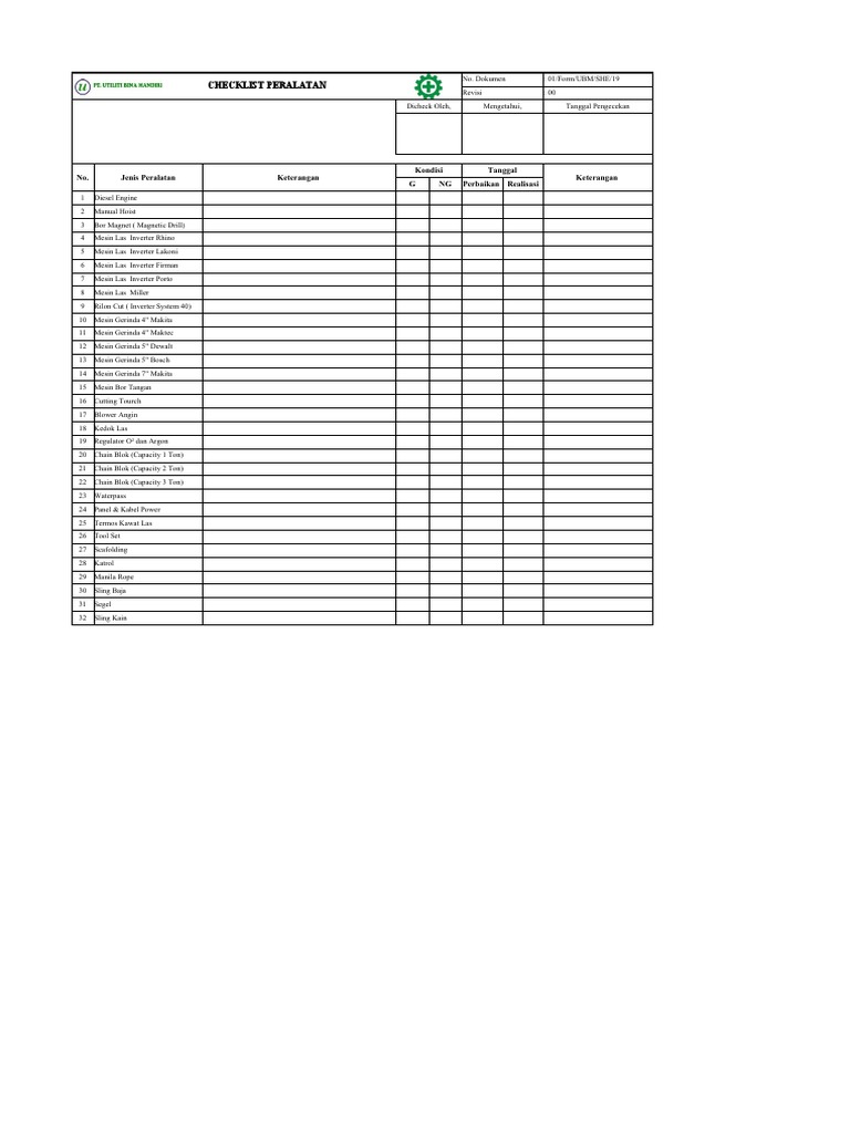 Checklist Peralatan | PDF