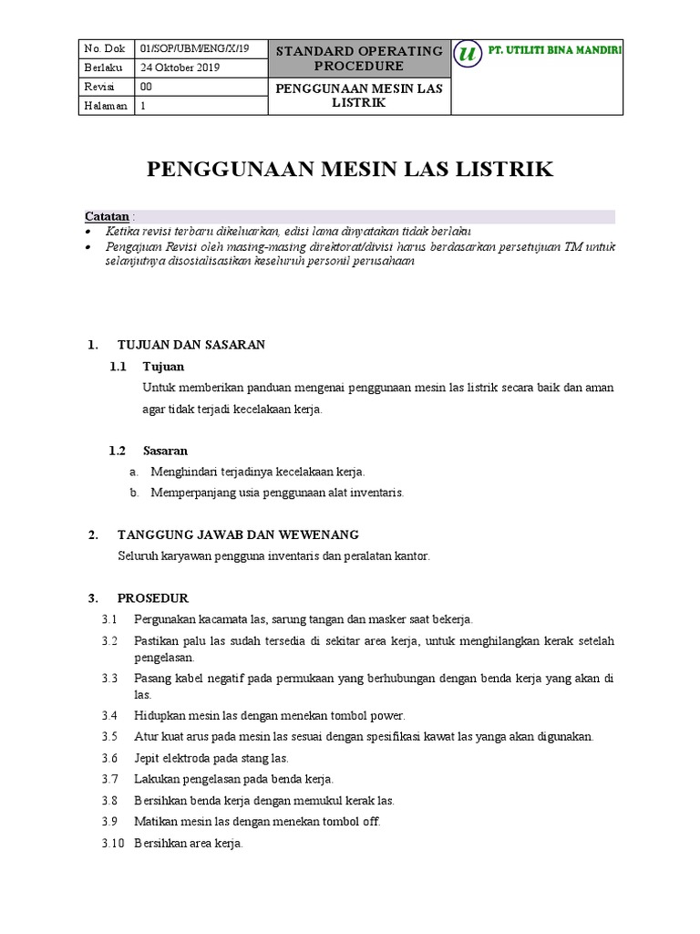 SOP Penggunaan Mesin Las Listrik | PDF