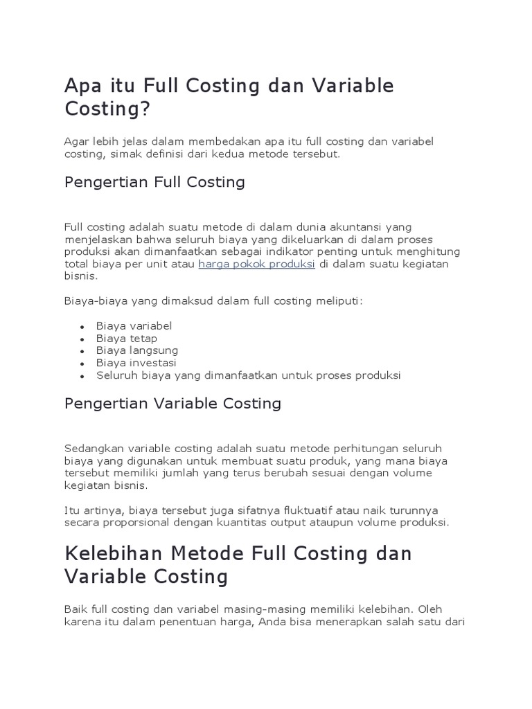 Apa Itu Full Costing Dan Variable Costing | PDF