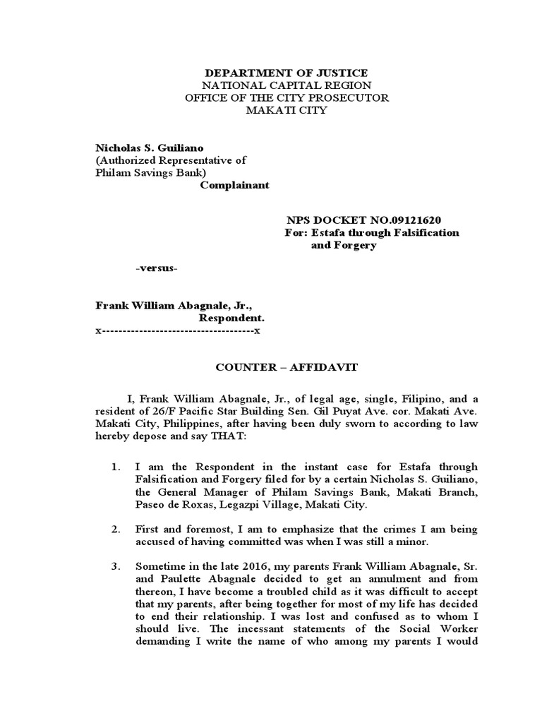 Counter-Affidavit in Estafa Case | PDF | Common Law | Public Law