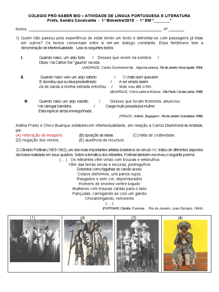 Atividade de Intertextualidade - 2016 | PDF | Intertextualidade