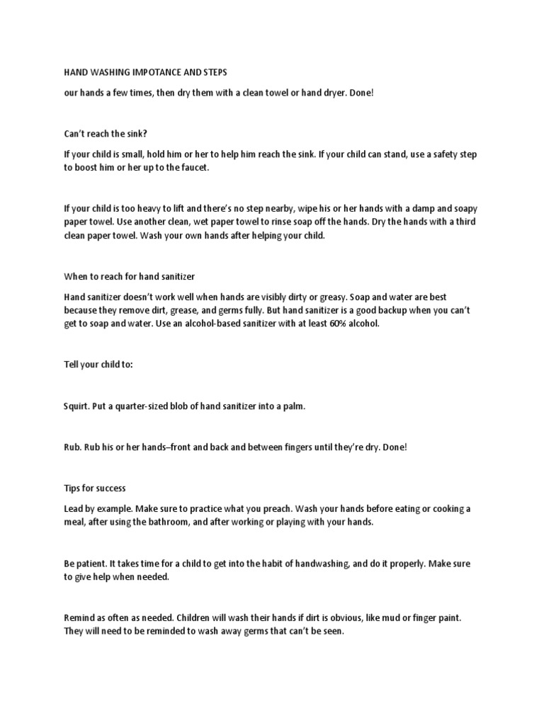 Hand Washing Importance and Steps | PDF | Self-Improvement | Wellness