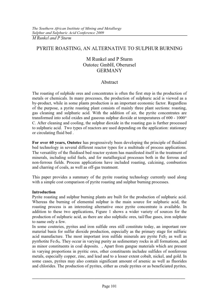 Pyrite Roasting Technology: An Alternative Process for Producing ...