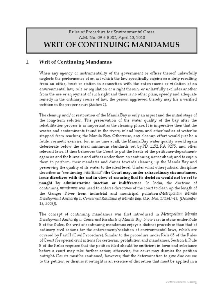 Writ of Continuing Mandamus - A.M. No. 09-6-8-SC | Download Free PDF ...