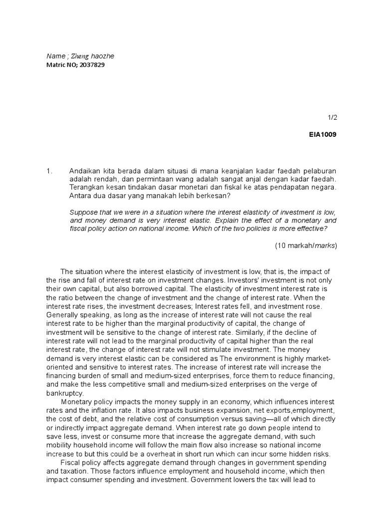 EIA1009 Take-Home Exam (30 Marks) (Vetted) | PDF | Fiscal Policy | Taxes