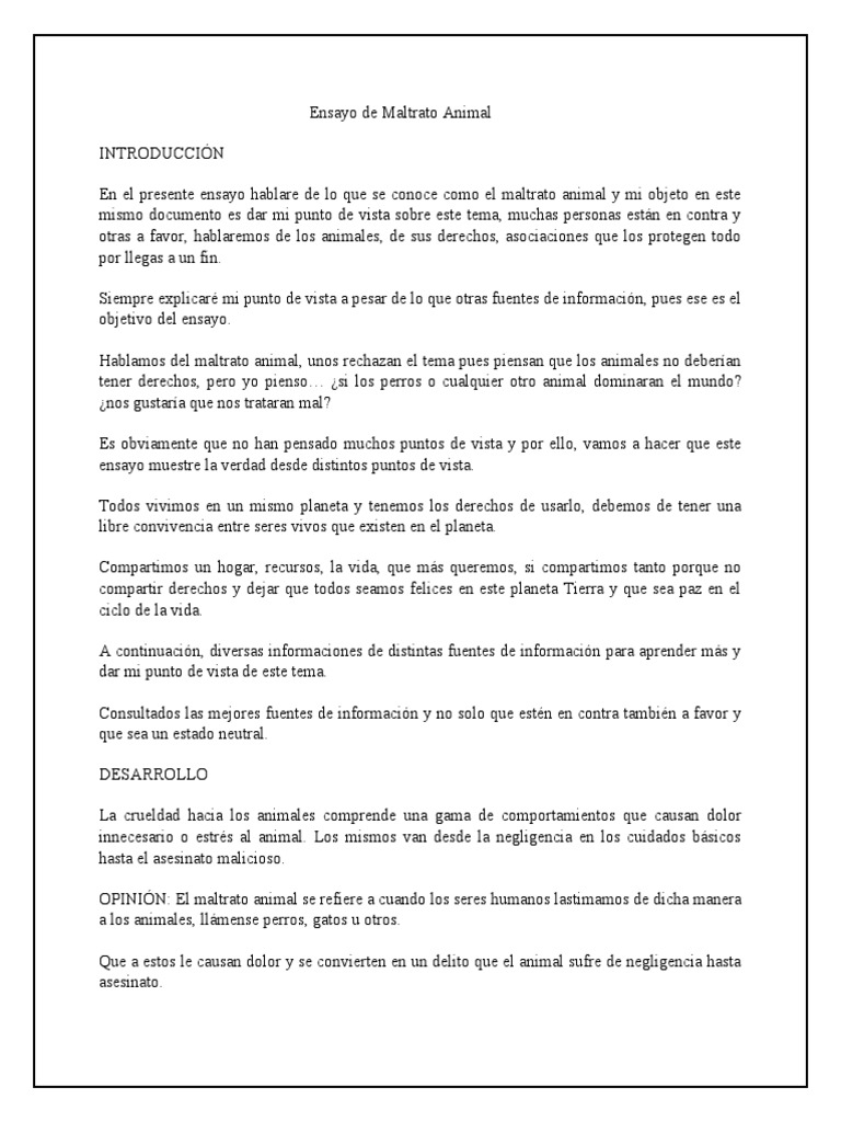Ensayo de Maltrato Animal LENGUAJE MICAELA GUAÑA 2°C | PDF | Abuso ...