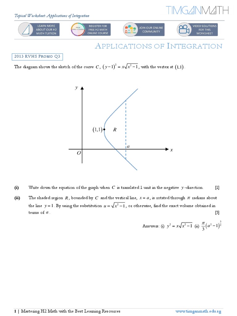 H2 Math Topical Worksheet (Applications of Integration) | PDF ...