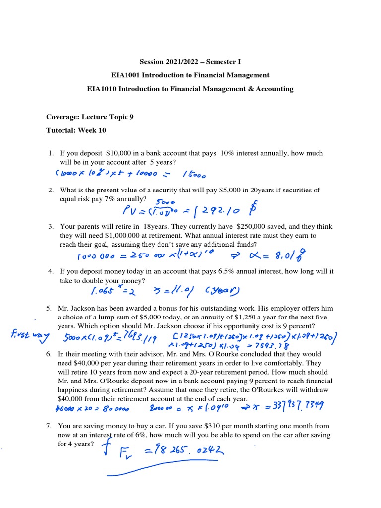 Tutorial Week 10 Questions | PDF | Business | Finance & Money Management