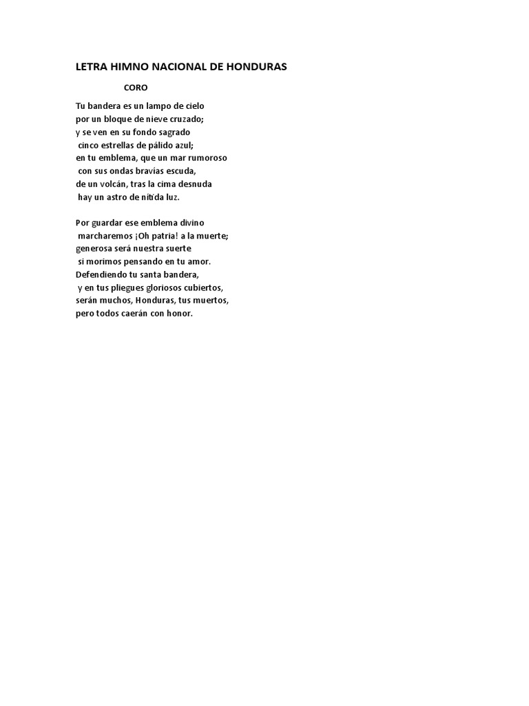 Letra Himno Nacional de Honduras | PDF