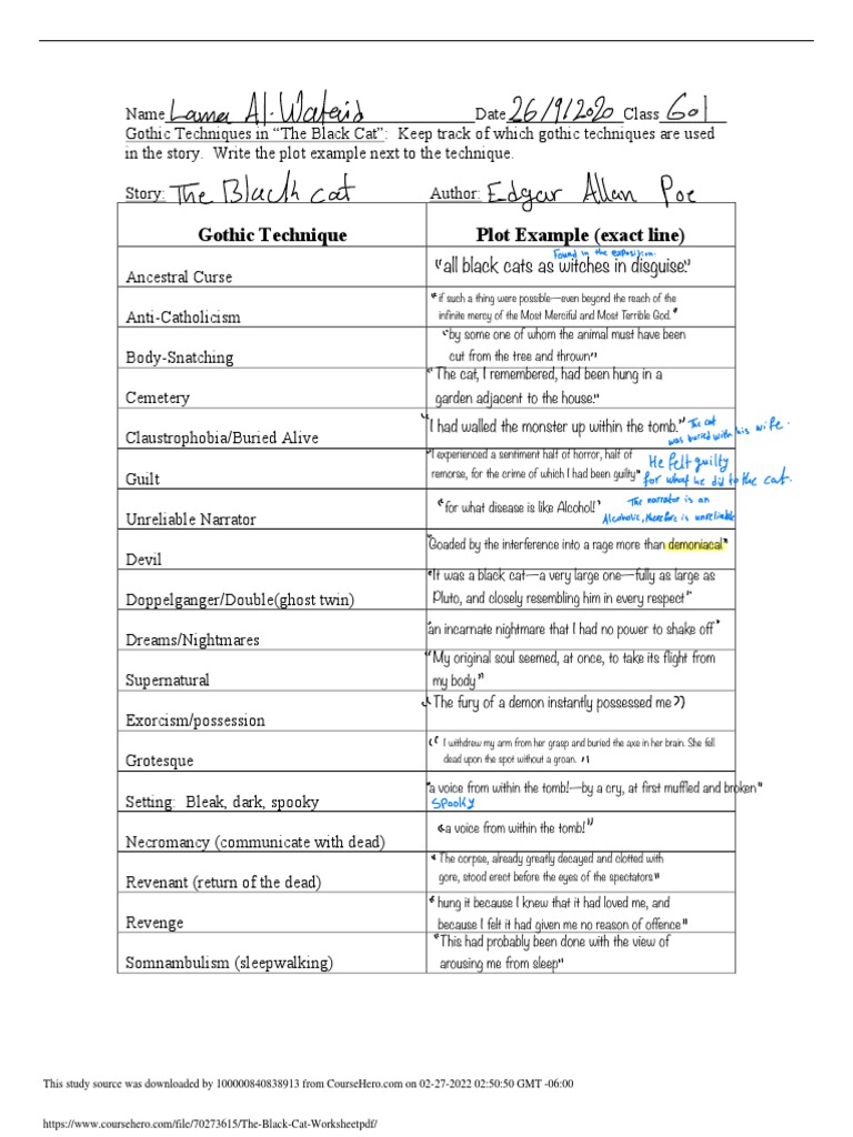 The Black Cat Worksheet PDF | PDF