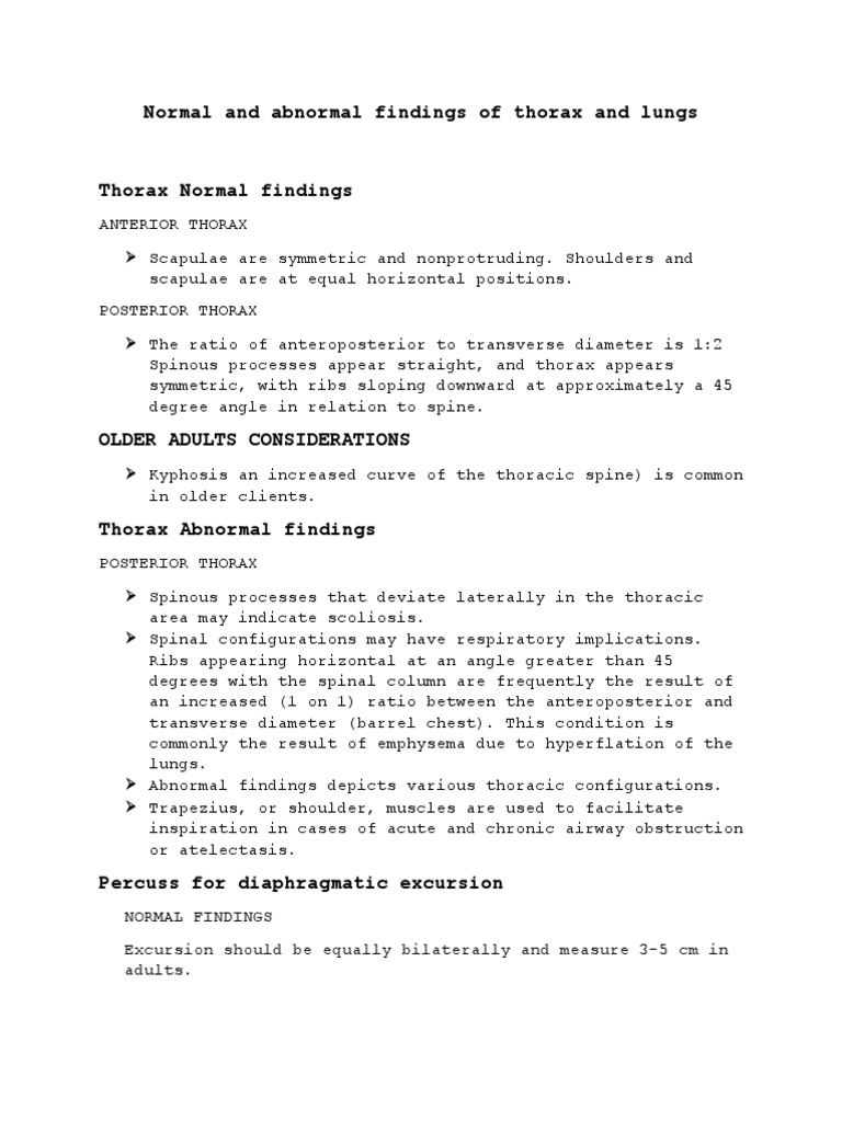 Thorax and Lungs: Normal vs Abnormal Findings | PDF | Thorax ...