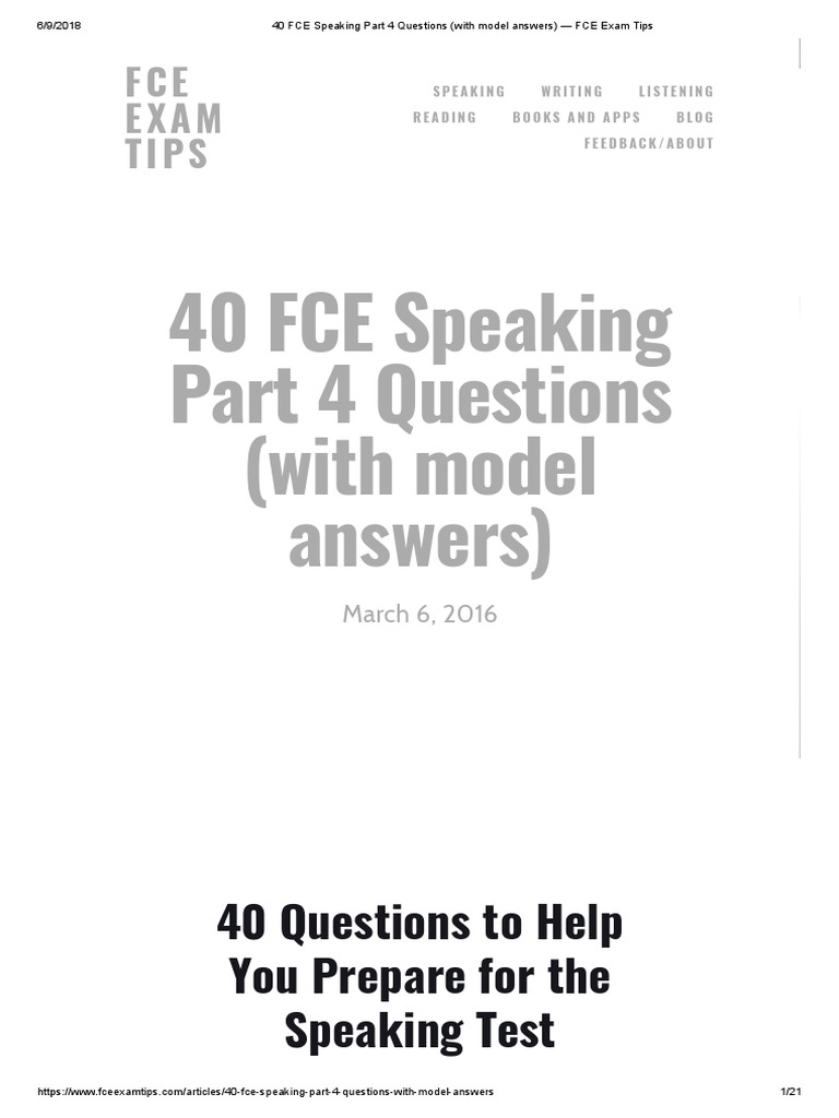 FCE Speaking Practice Questions | PDF | Test (Assessment)