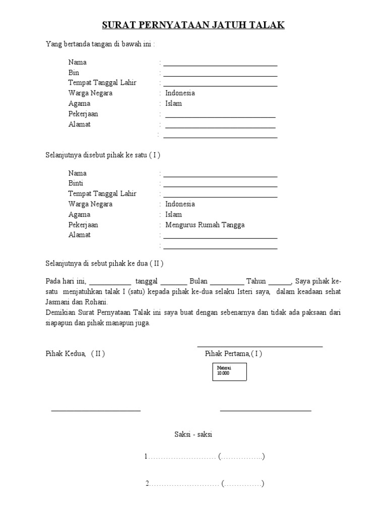 Surat Pernyataan Jatuh Talak 2 | PDF