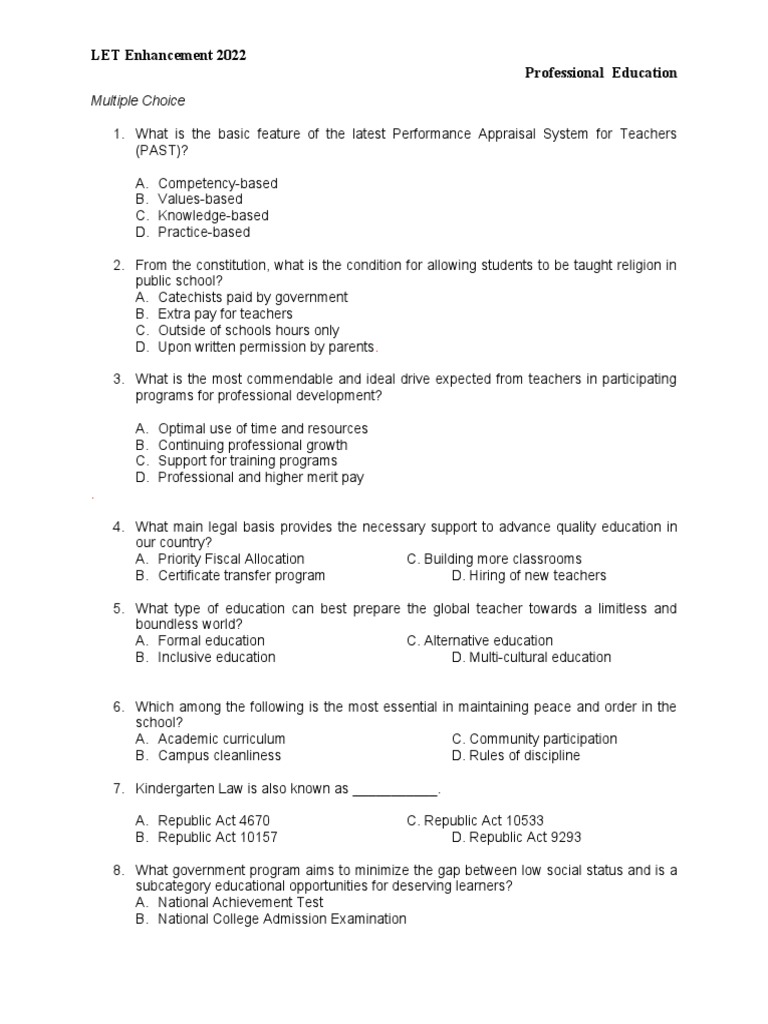 LET PROF ED Practice TEST 002 | PDF | Teachers | Schools