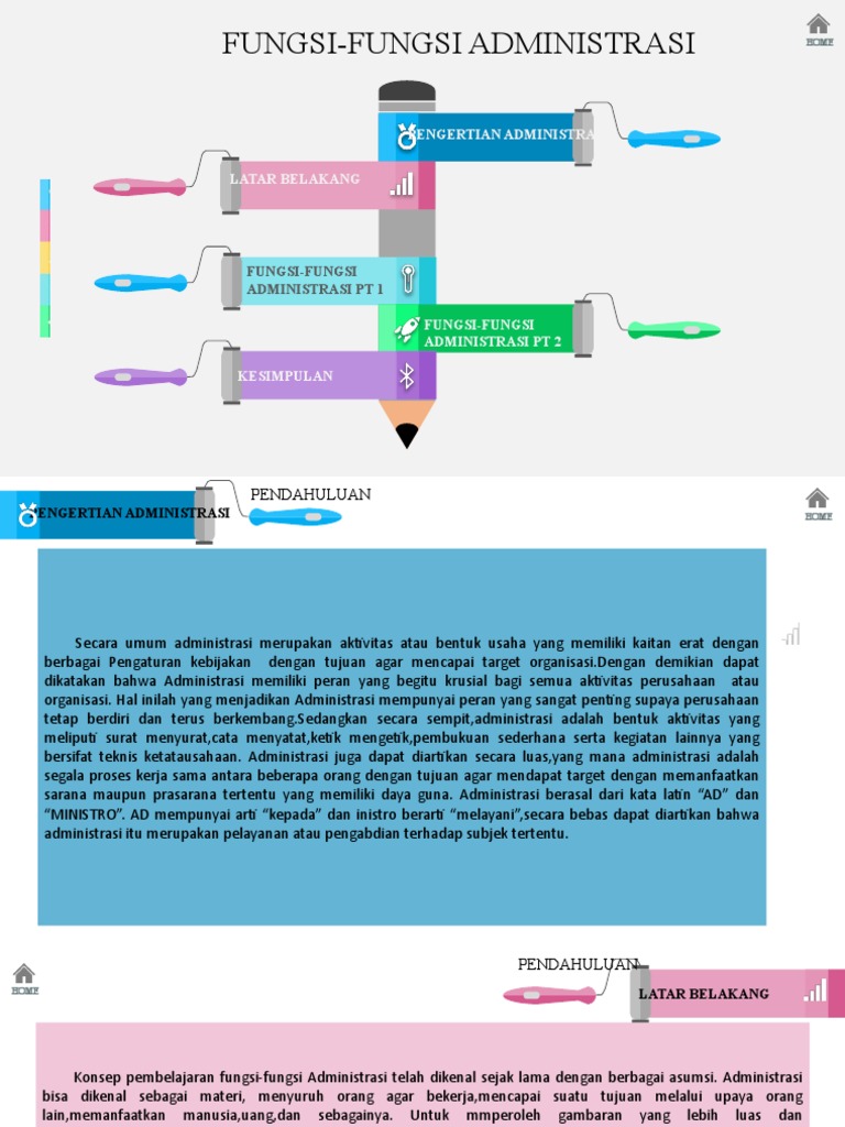 Fungsi-Fungsi Administrasi: Pengertian Administrasi Latar Belakang | PDF