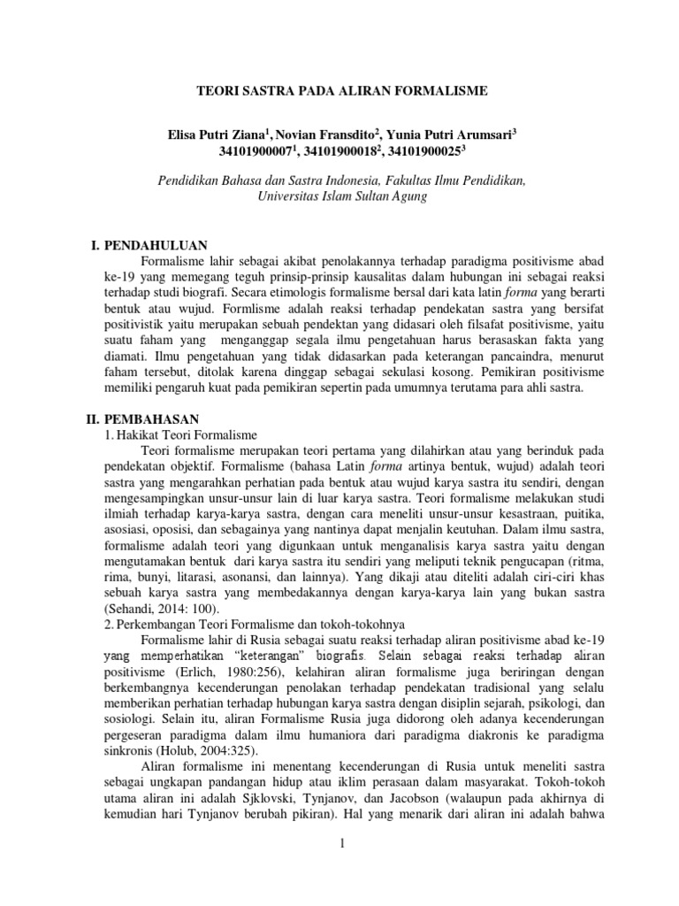 Teori Formalisme dalam Sastra | PDF | Ilmu Sosial | Klasik