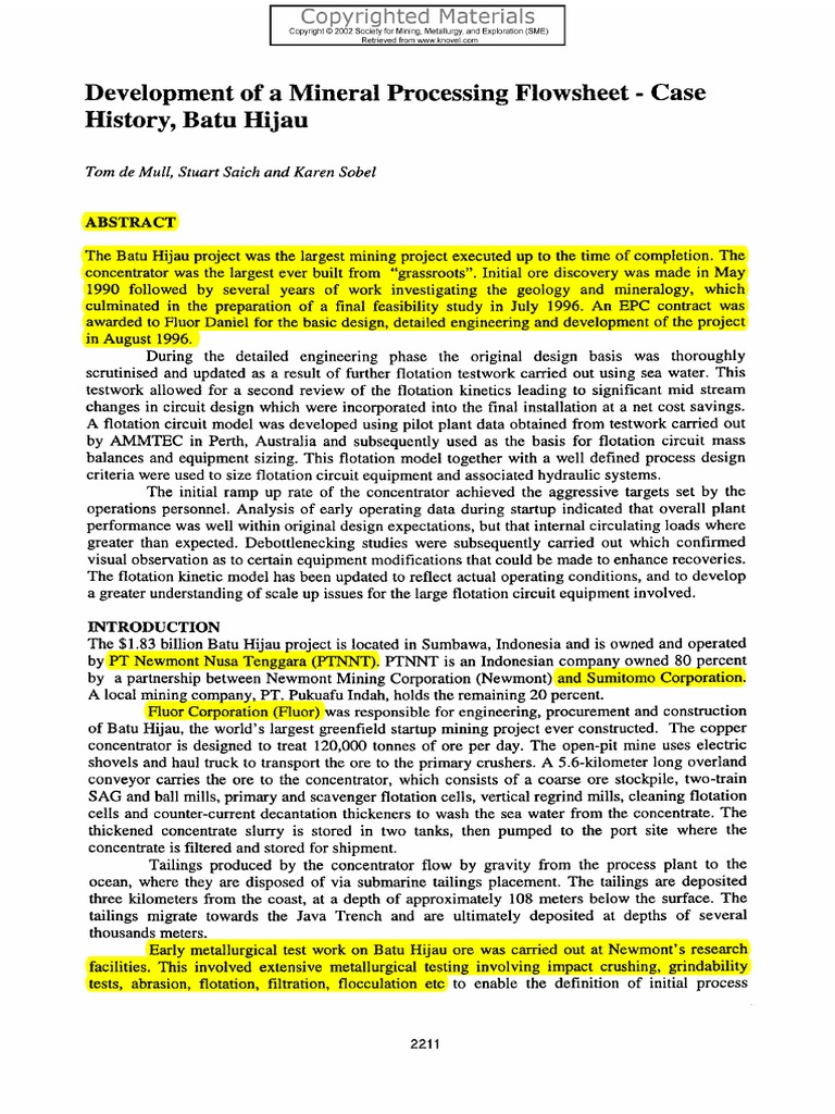 Development of A Mineral Processing Flowsheet - Case - SME | PDF ...