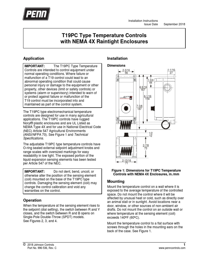 T19PC Type Temperature Controls With NEMA 4X Raintight Enclosures | PDF ...