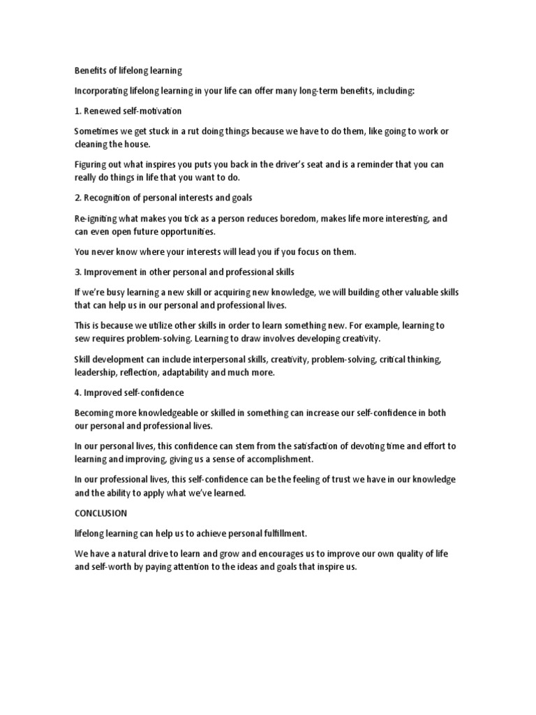Benefits of Lifelong Learning | Download Free PDF | Lifelong Learning ...