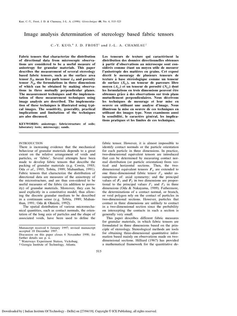 1998 Kuo Image Analysis Determination of Stereology Based Fabric ...