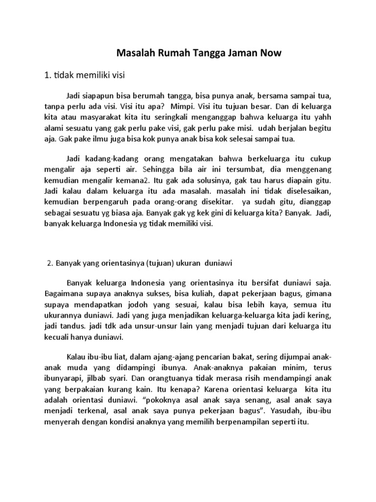 Essay Tentang Problematika Rumah Tangga Jaman Now | PDF